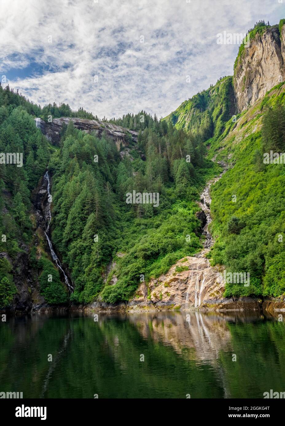 Towering sea cliffs and water falls, Misty Fjords National Monument ...