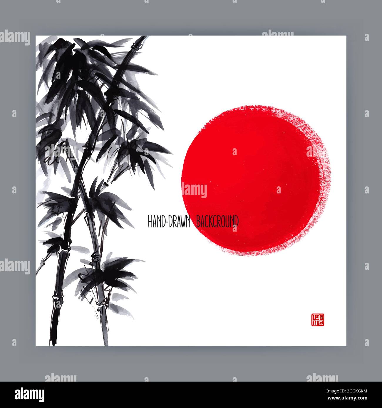 beautiful hand-drawn illustration with Japanese natural motifs. sun and ...