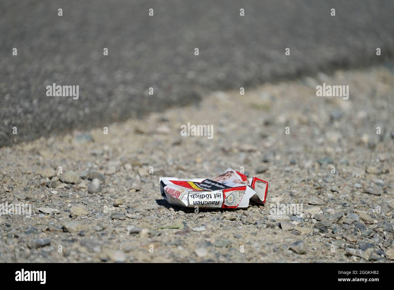Germany, Bavaria, environmental pollution, discarded cigarette packet ...