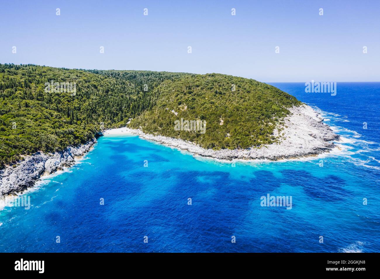 Aerial view of remote Dafnoudi beach in Kefalonia, Greece, Secluded bay ...