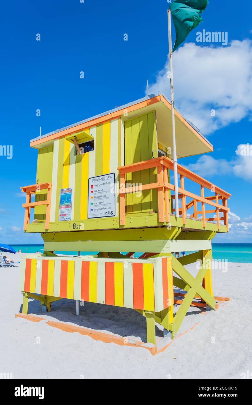 Art Deco Lifeguard hut on South Beach, Ocean Drive, Miami Beach, Miami ...
