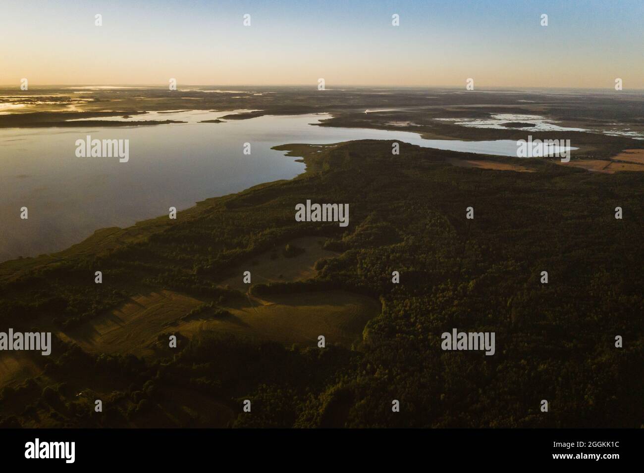 Top view of lake Drivyaty in the Braslav lakes National Park, the most ...