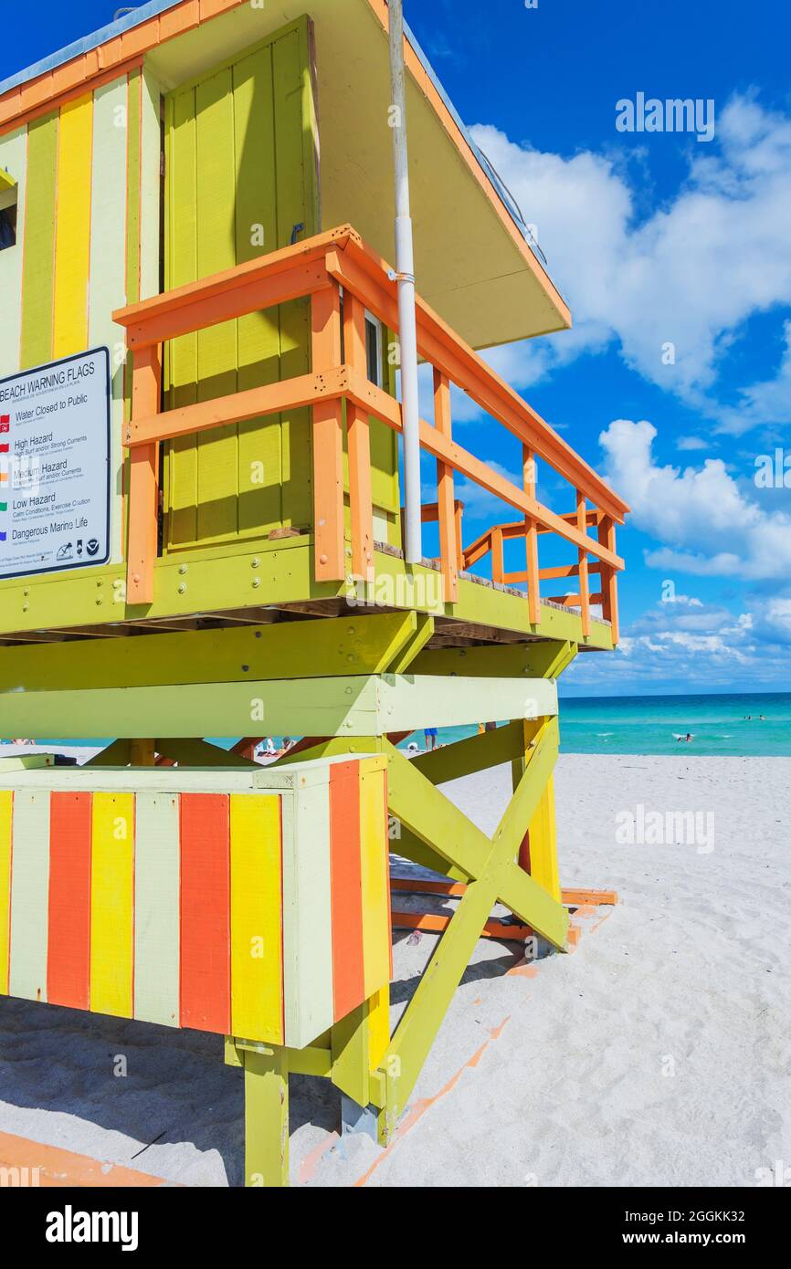 Art Deco Lifeguard hut on South Beach, Ocean Drive, Miami Beach, Miami ...