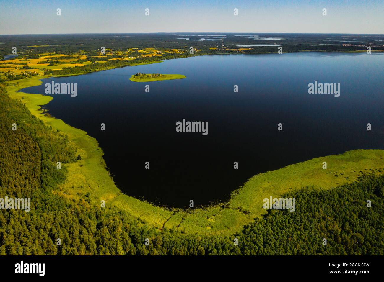 Top view of lake Drivyaty in the Braslav lakes National Park, the most ...