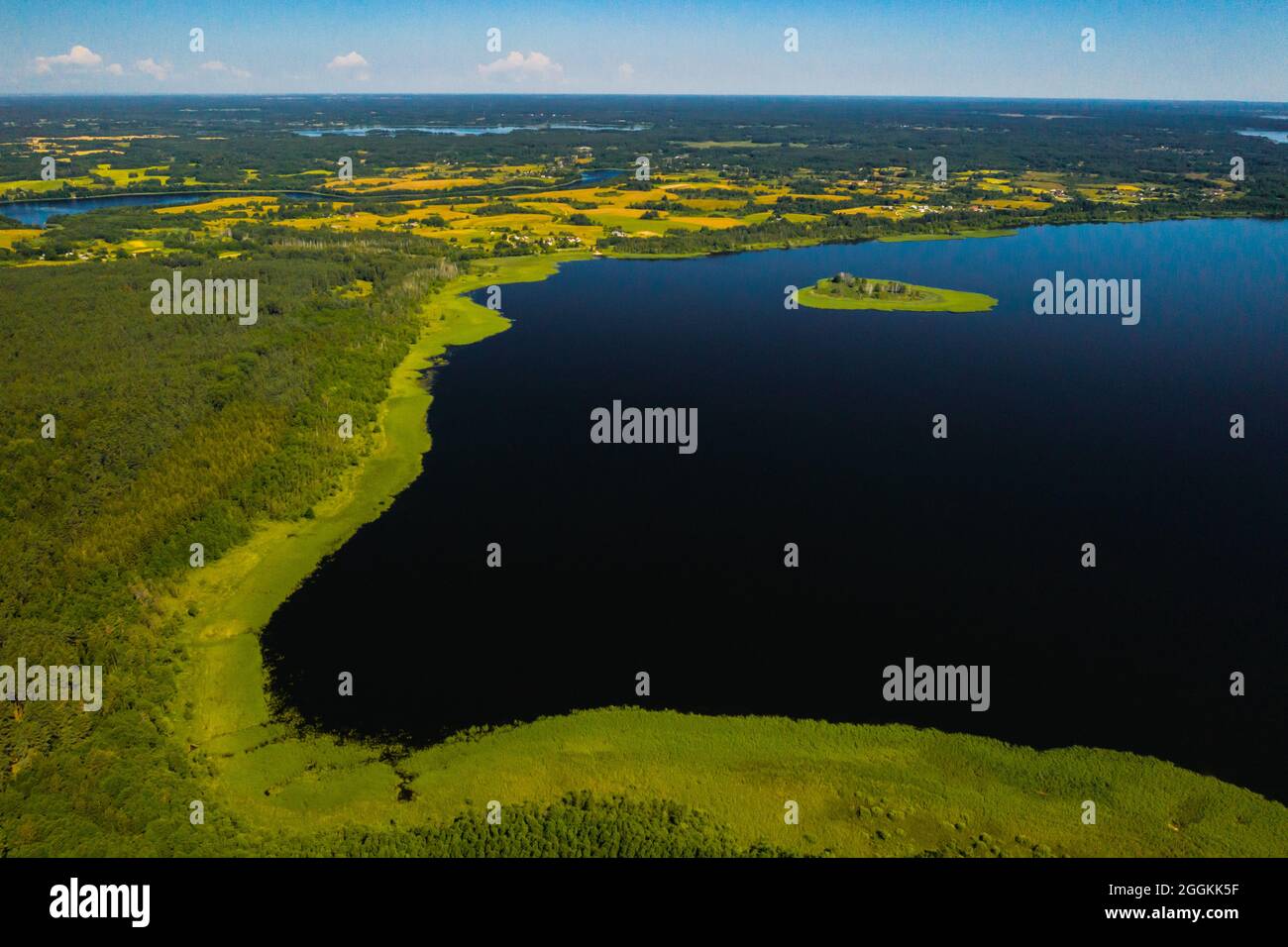 Top view of lake Drivyaty in the Braslav lakes National Park, the most ...