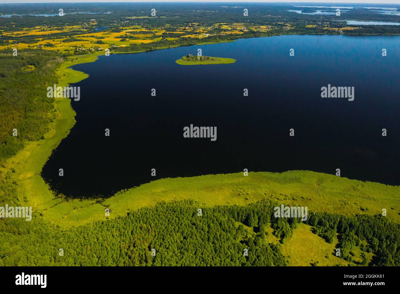 Top view of lake Drivyaty in the Braslav lakes National Park, the most ...