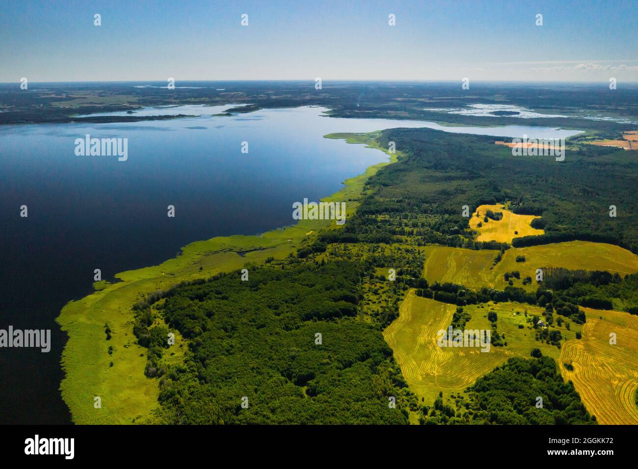 Top view of lake Drivyaty in the Braslav lakes National Park, the most ...