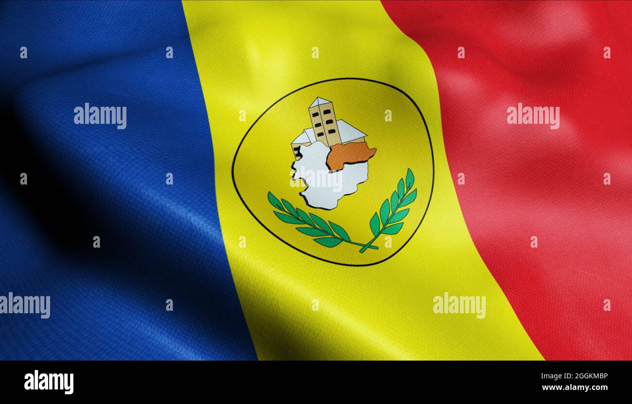 3D Illustration of a waving Andorran city flag of Canillo Stock Photo ...