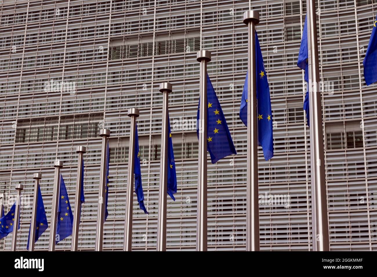 European Union flags at the Berlaymont Building, seat of the European ...