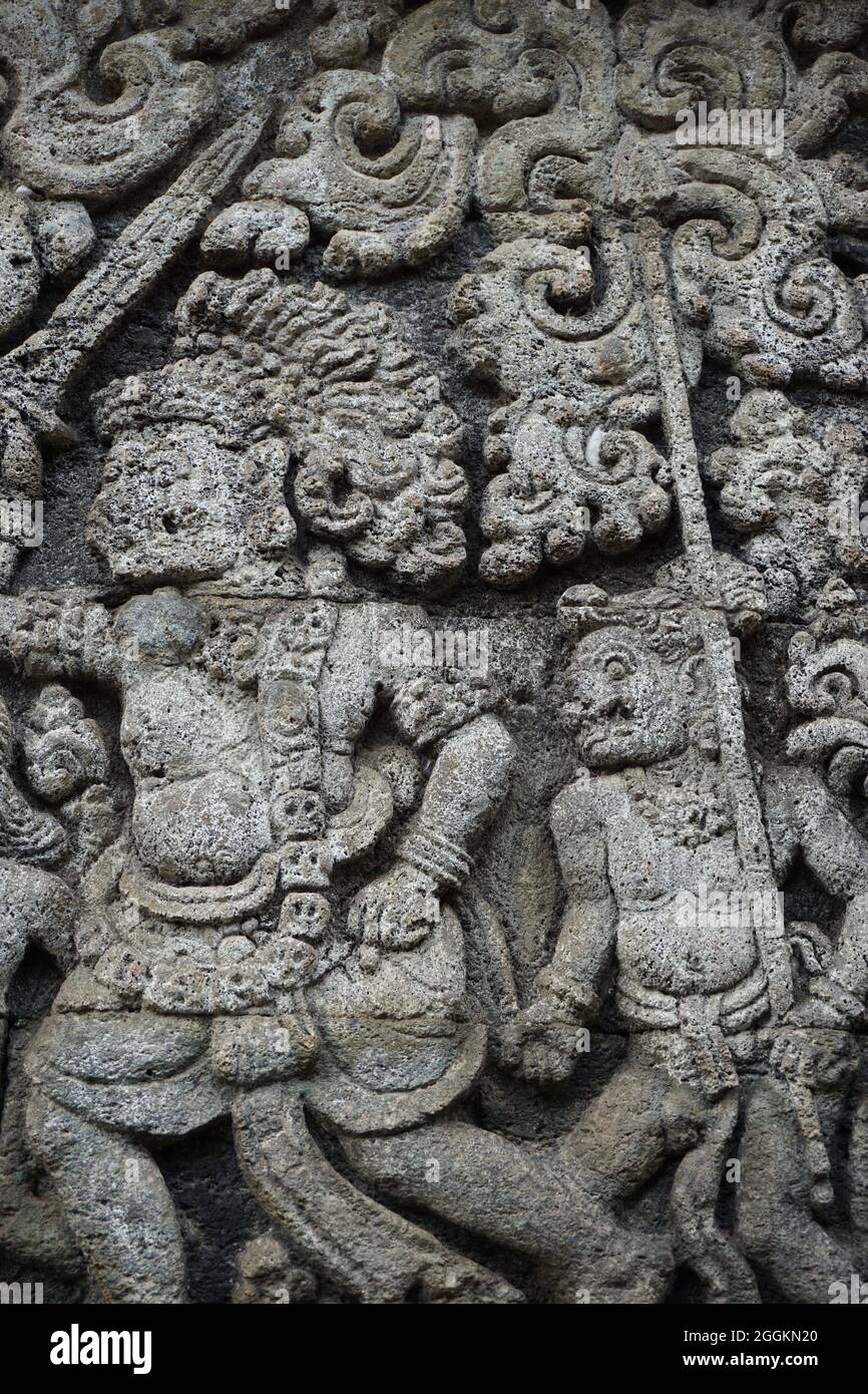 Carved stone of penataran temple (panataran temple), Blitar, East Java ...