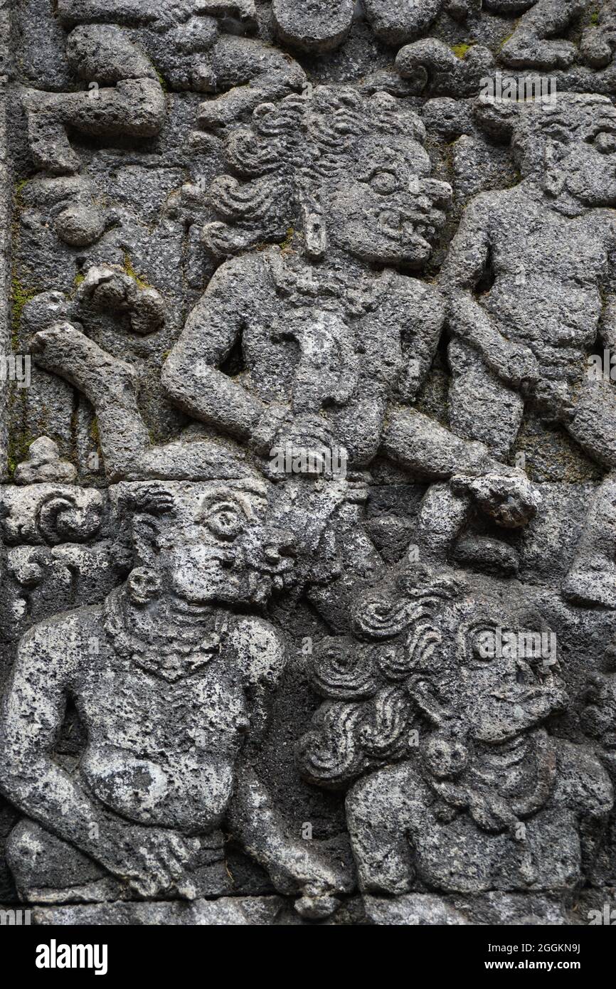 Carved stone of penataran temple (panataran temple), Blitar, East Java ...