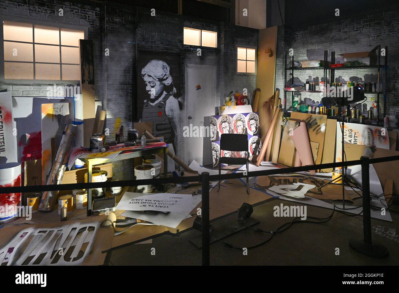 A replica of the art studio of street artist Banksy at a press preview ...