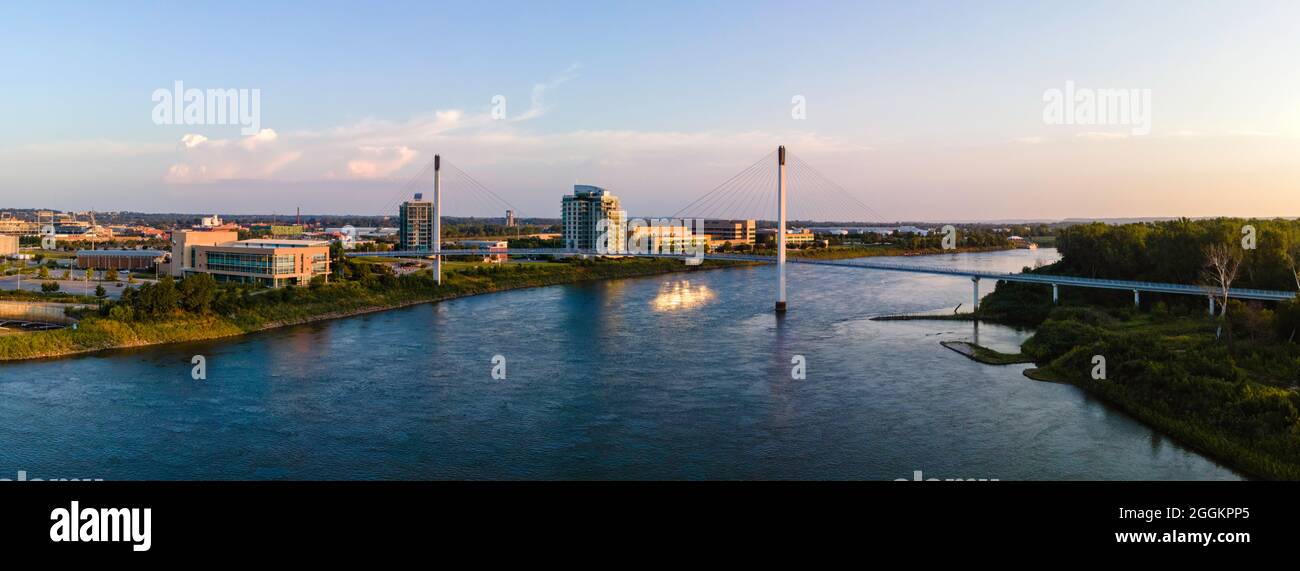 Aerial photograph of the Bob Kerrey Pedestrian Bridge that spans the ...