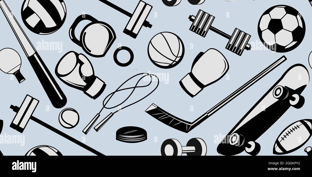 Horizontal seamless pattern. Sports equipment for athletes. Set of ...