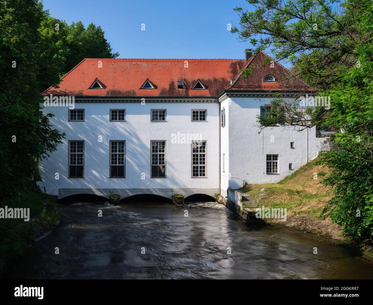 Germany, Augsburg, hydroelectric power station on the Wertach Canal ...