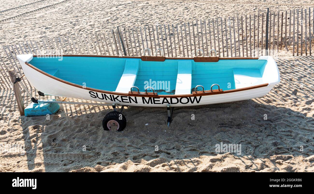 Kings Park, New York, USA - 30 July 2021: Looking down from a lifeguard ...