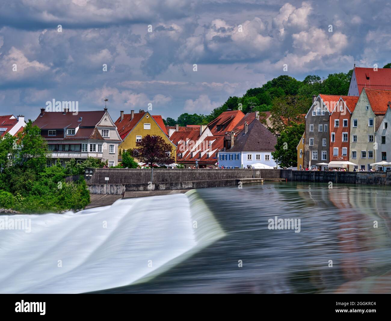 Weir, weir, weir system, historic old town, river, river bank, flowing ...