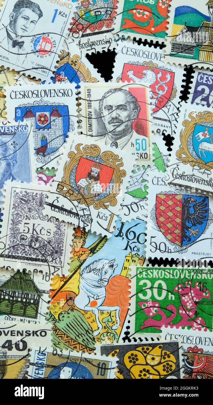 Assorted collection of postage stamps from the former Czechoslovakia ...