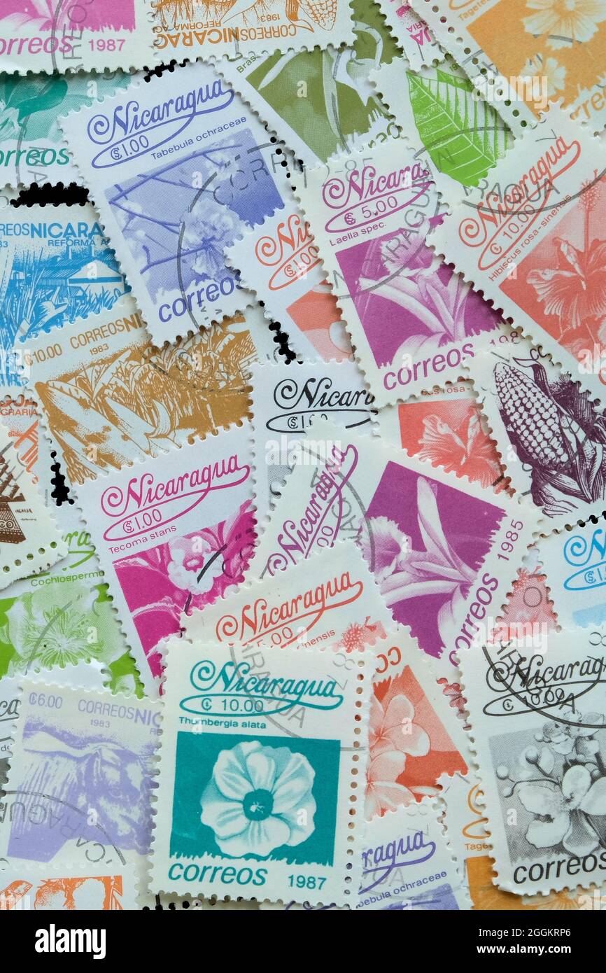 Assorted collection of postage stamps from Nicaragua depicting local ...