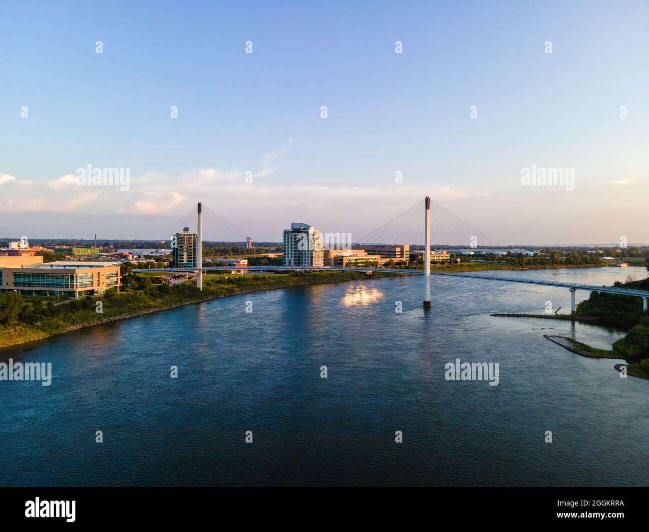 Aerial photograph of the Bob Kerrey Pedestrian Bridge that spans the ...