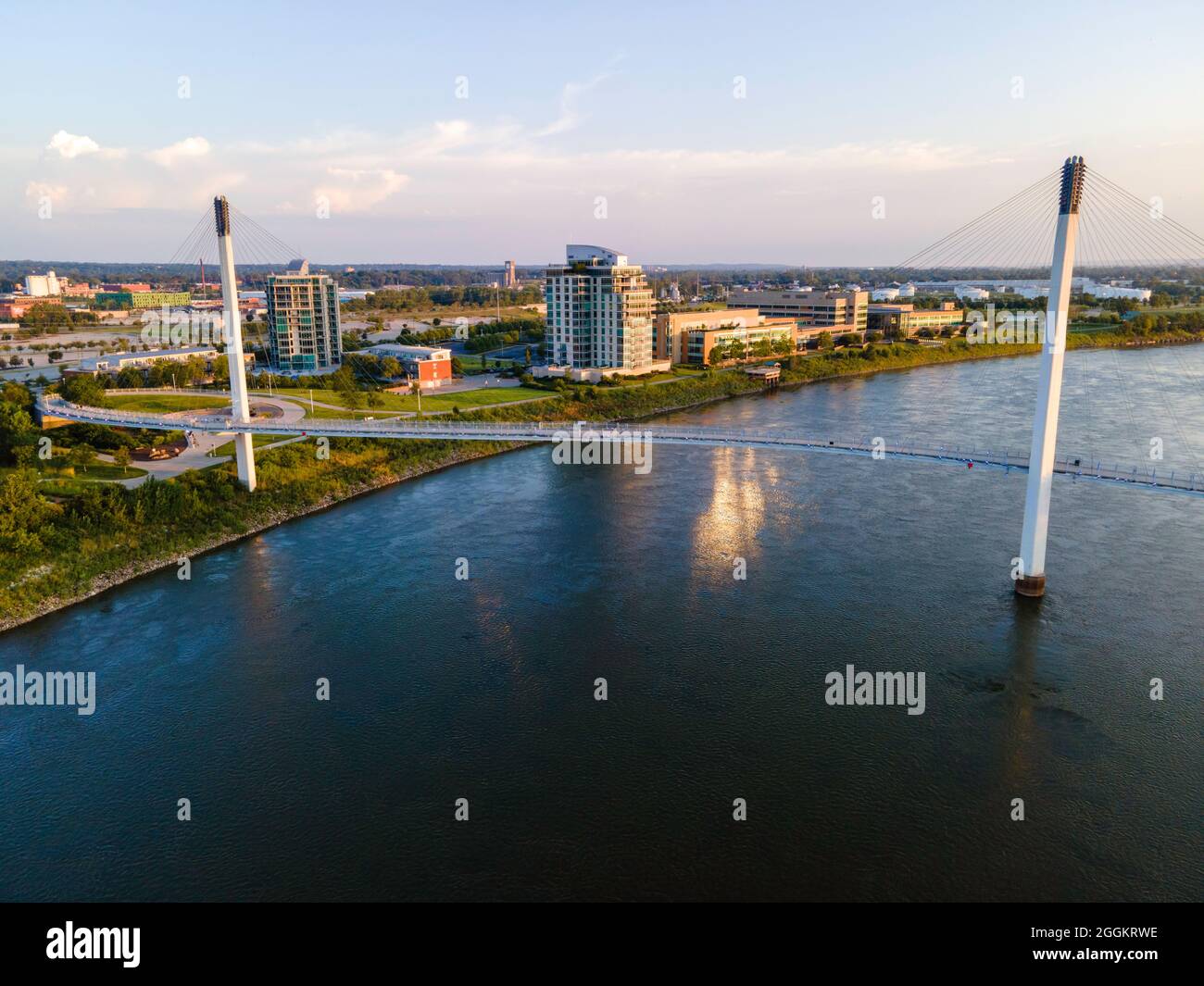 Aerial photograph of the Bob Kerrey Pedestrian Bridge that spans the ...