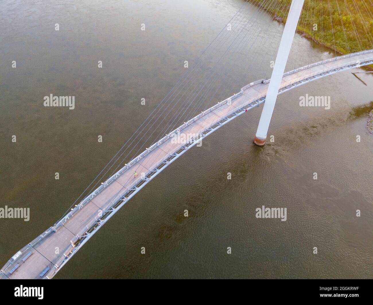 Aerial photograph of the Bob Kerrey Pedestrian Bridge that spans the ...