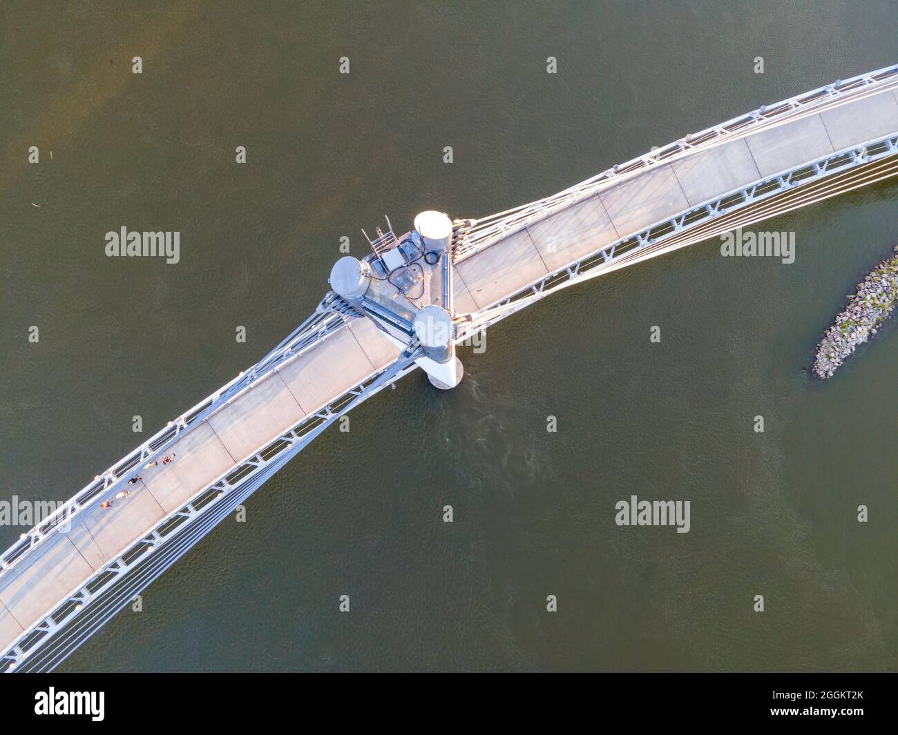 Aerial photograph of the Bob Kerrey Pedestrian Bridge that spans the ...