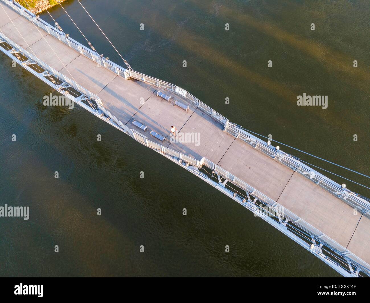 Aerial photograph of the Bob Kerrey Pedestrian Bridge that spans the ...