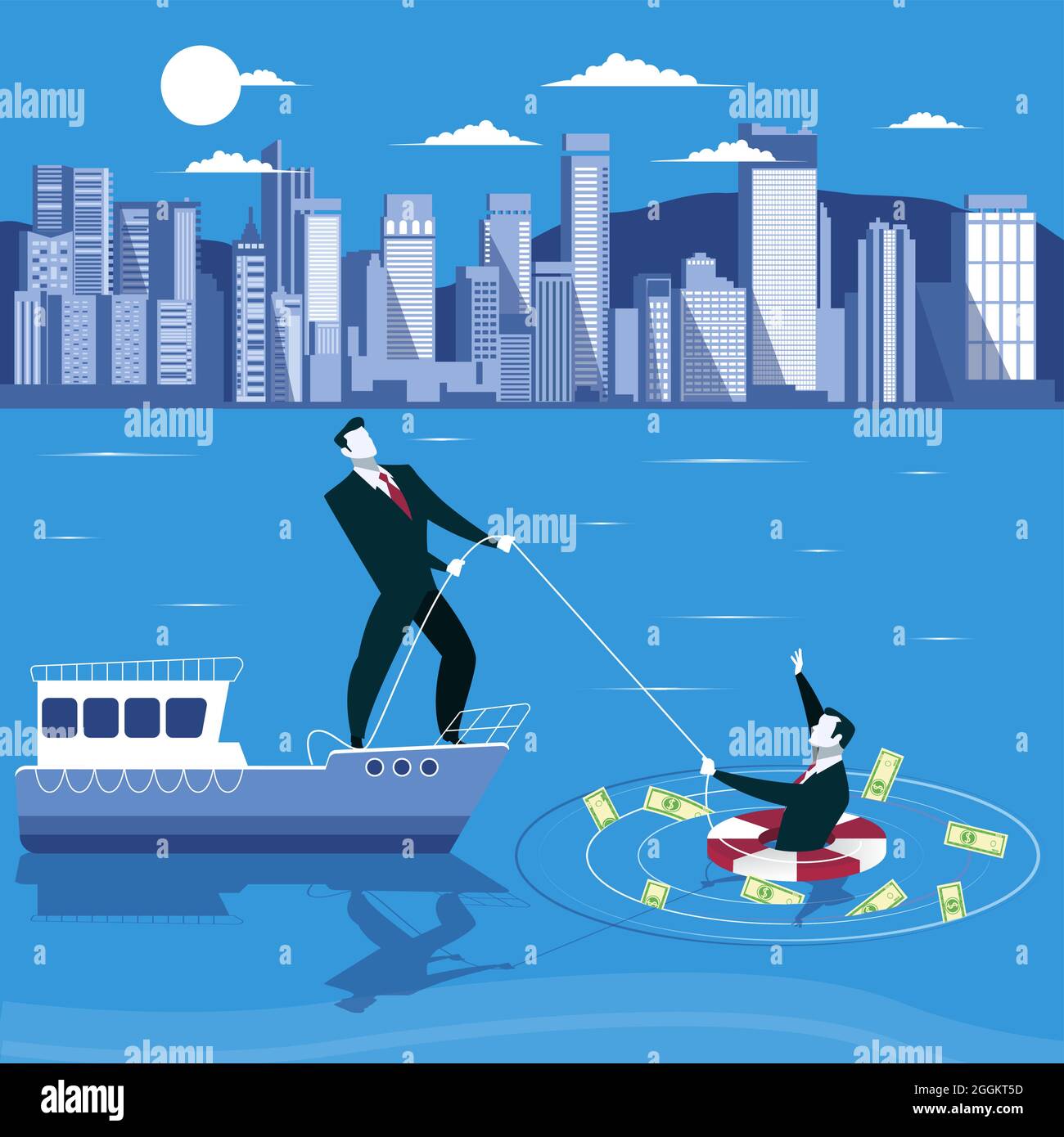 Businessman is drowning and ask for help from his partner. Business ...