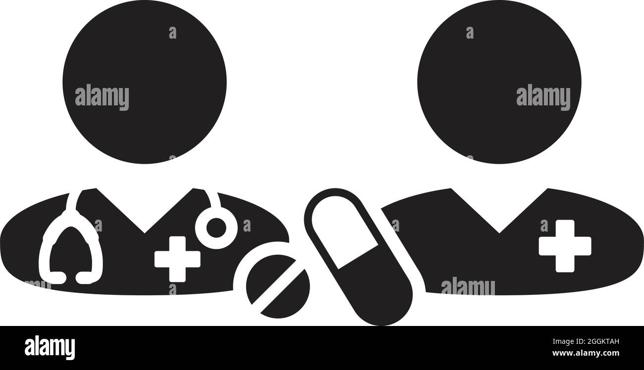 Doctor icon with patient vector with pill and tablet for medical ...