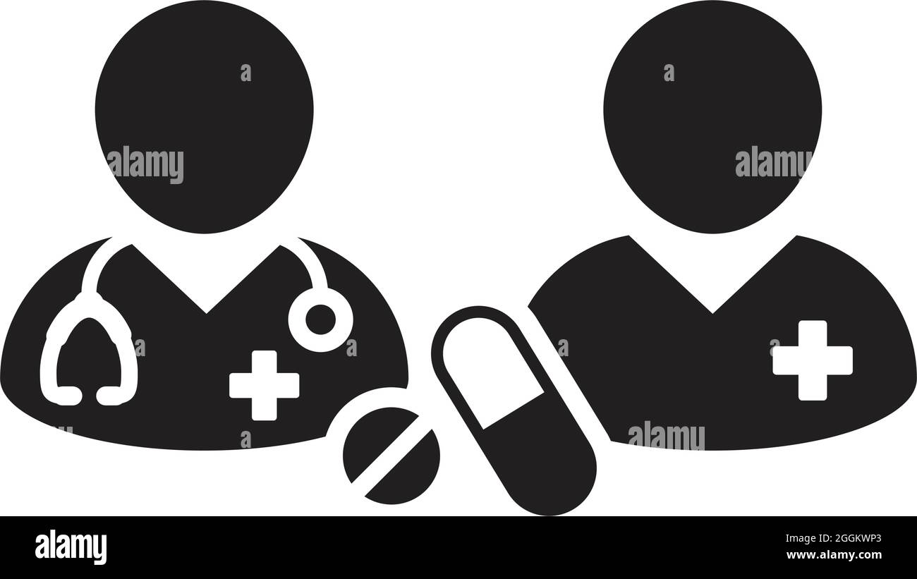 Doctor icon with patient vector with pill and tablet for medical ...