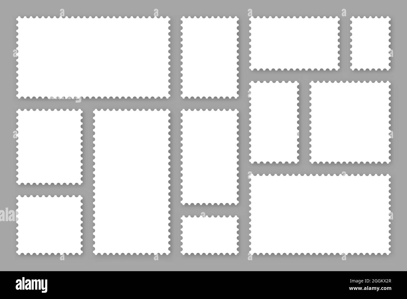 Blank white postage stamps collection. Sticky paper stamp. Vector ...