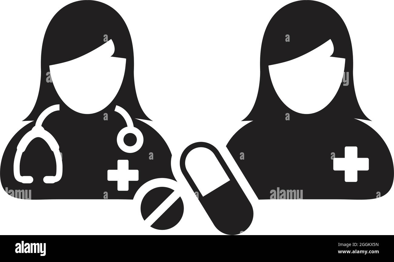 Ask a doctor icon with patient vector with pill and tablet for medical ...