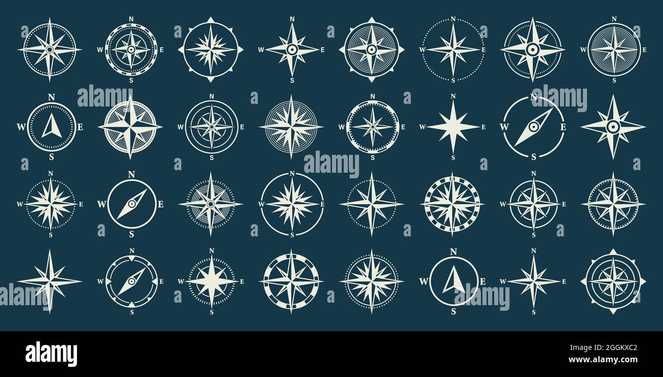 Vintage marine wind rose, nautical chart. Monochrome navigational ...