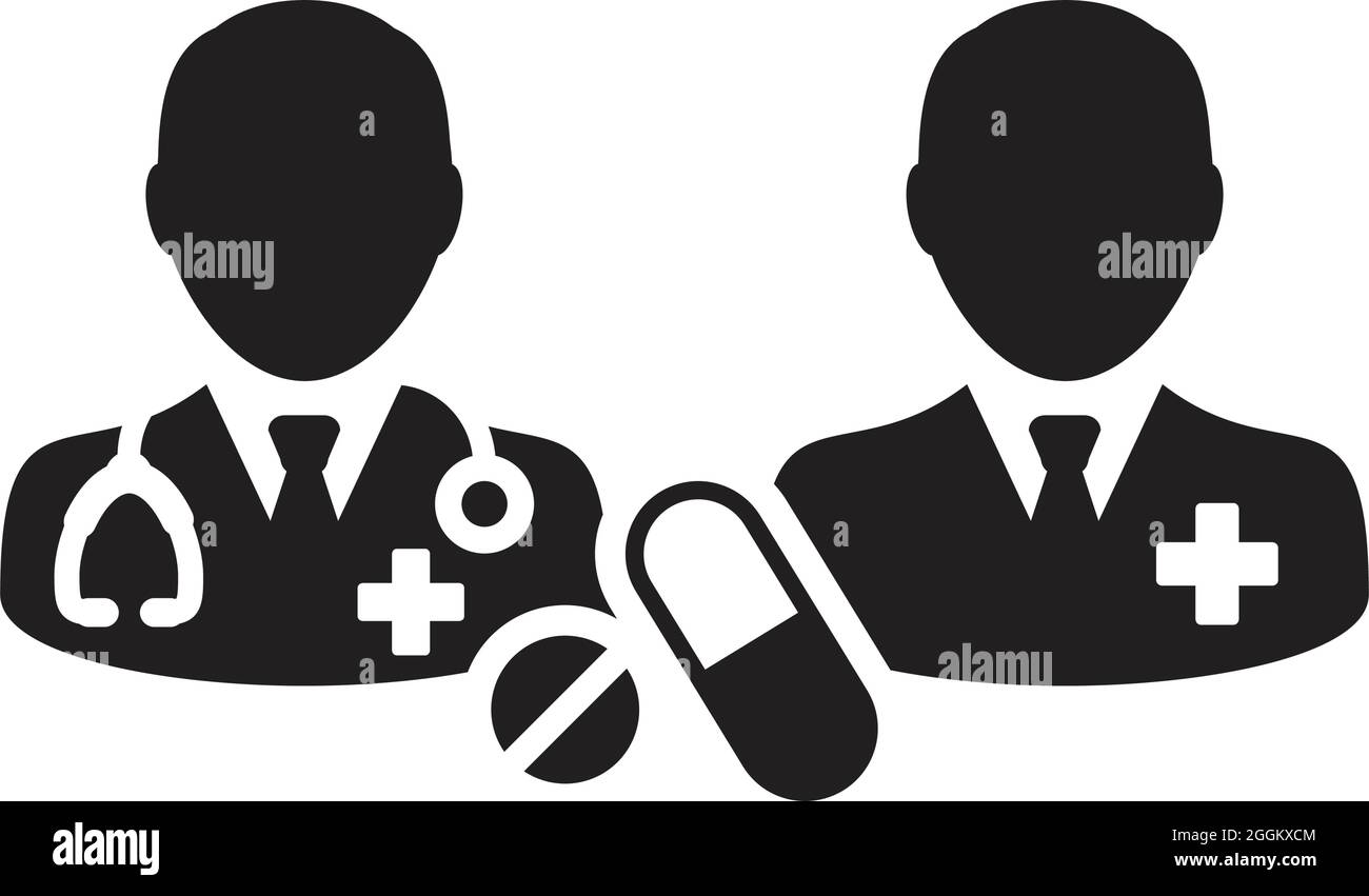Doctor icon with patient vector with pill and tablet for medical ...