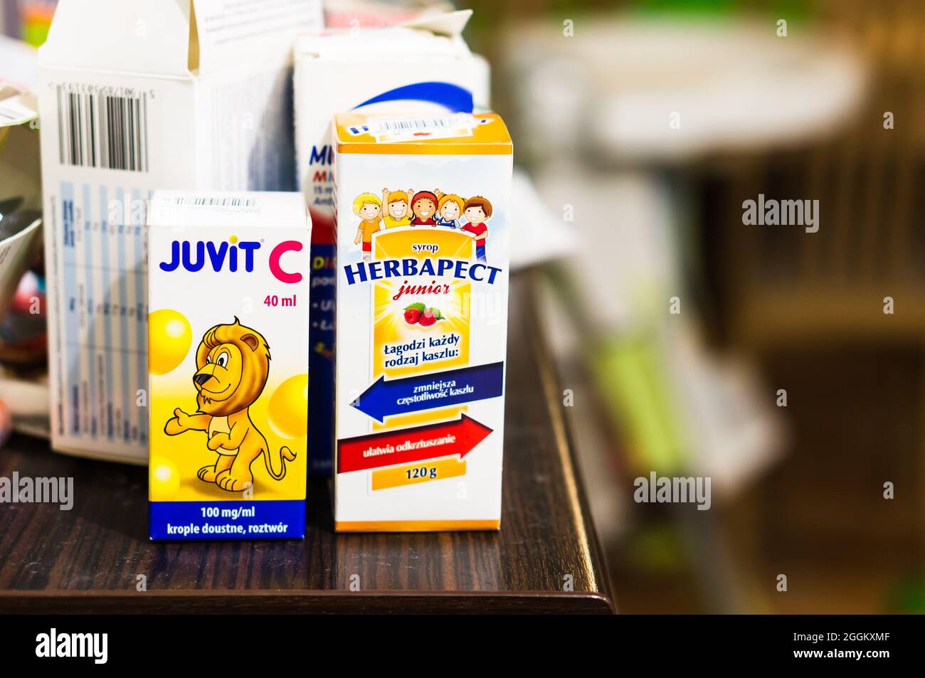 POZNAN, POLAND - Aug 10, 2021: The Polish Herbapect and Juvit C ...