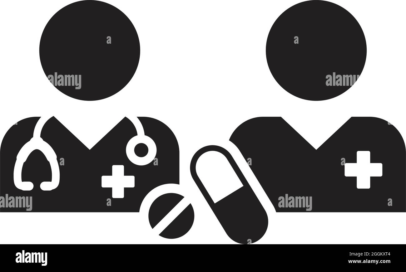 Doctor icon with patient vector with pill and tablet for medical ...