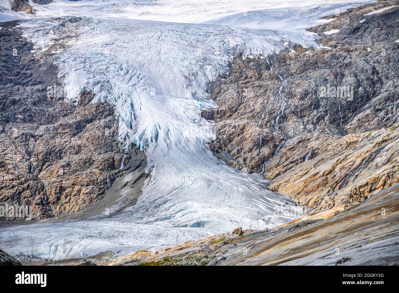 Mountain Glacier in alpine valley. Schlaten Glacier, German ...