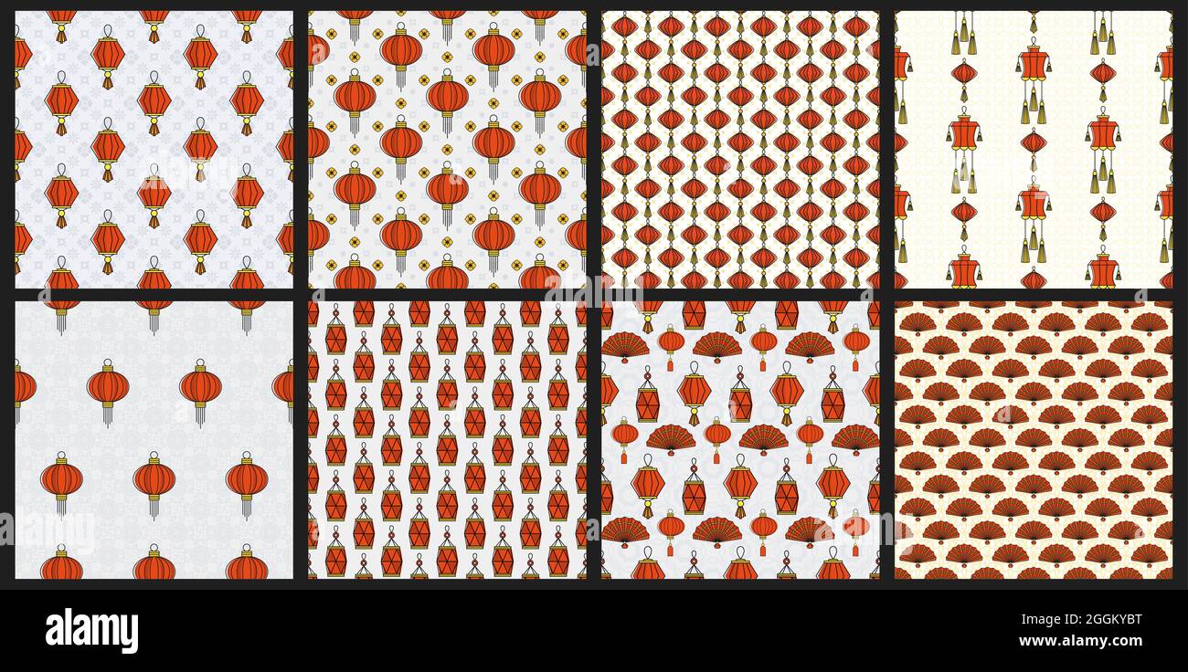 Chinese paper lanterns seamless pattern. Flat vector illustration Stock ...