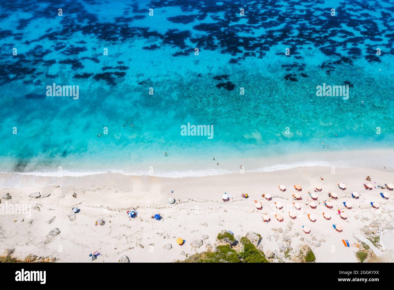 Aerial top down drone photo of Petani beach with beautiful turquoise ...