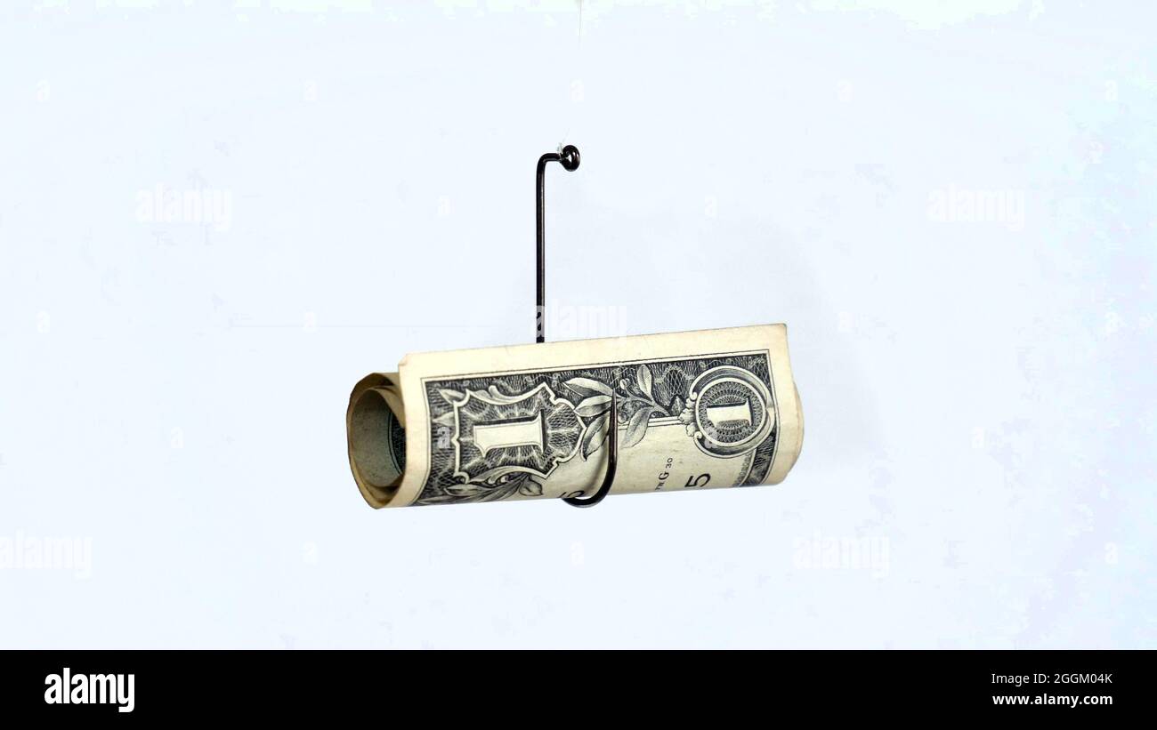 Dollar On A Fishing Hook Isolated On White Background Stock Photo - Alamy