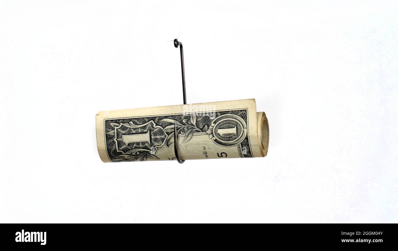 Dollar On A Fishing Hook Isolated On White Background Stock Photo - Alamy
