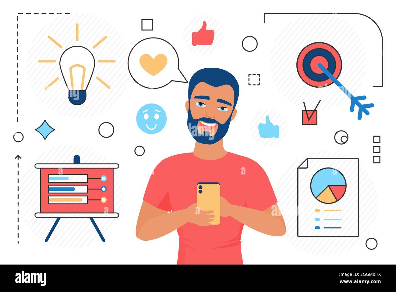 Work process of business people vector illustration. Cartoon man ...