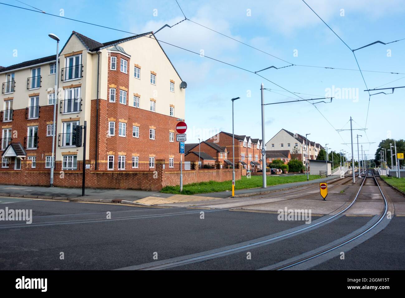 Generic view of flats built around Tramlines in Greater Manchester area ...