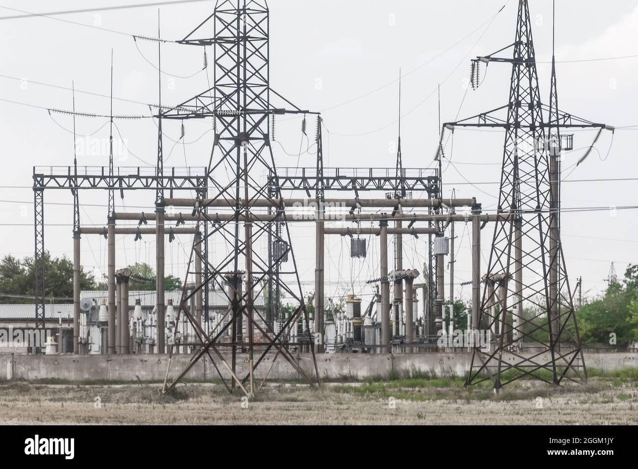 High voltage power line energy at the substation Stock Photo - Alamy