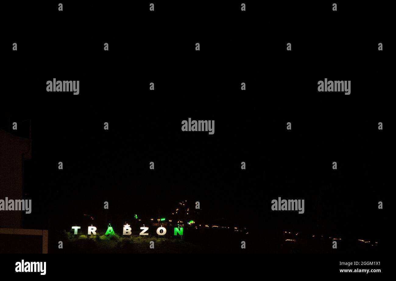 Trabzon illuminated letters at night in the city Stock Photo - Alamy