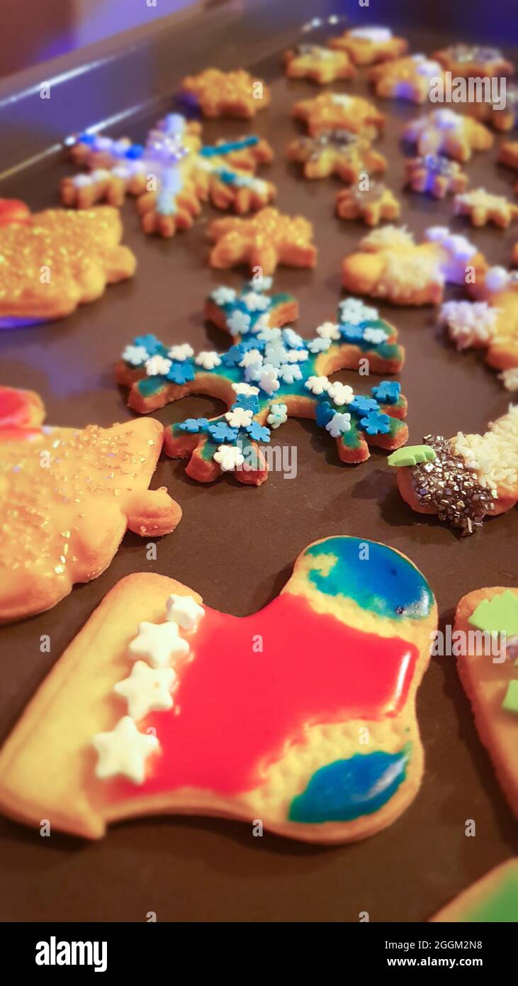 Vertical shot of homemade Christmas cookies in different shapes Stock ...