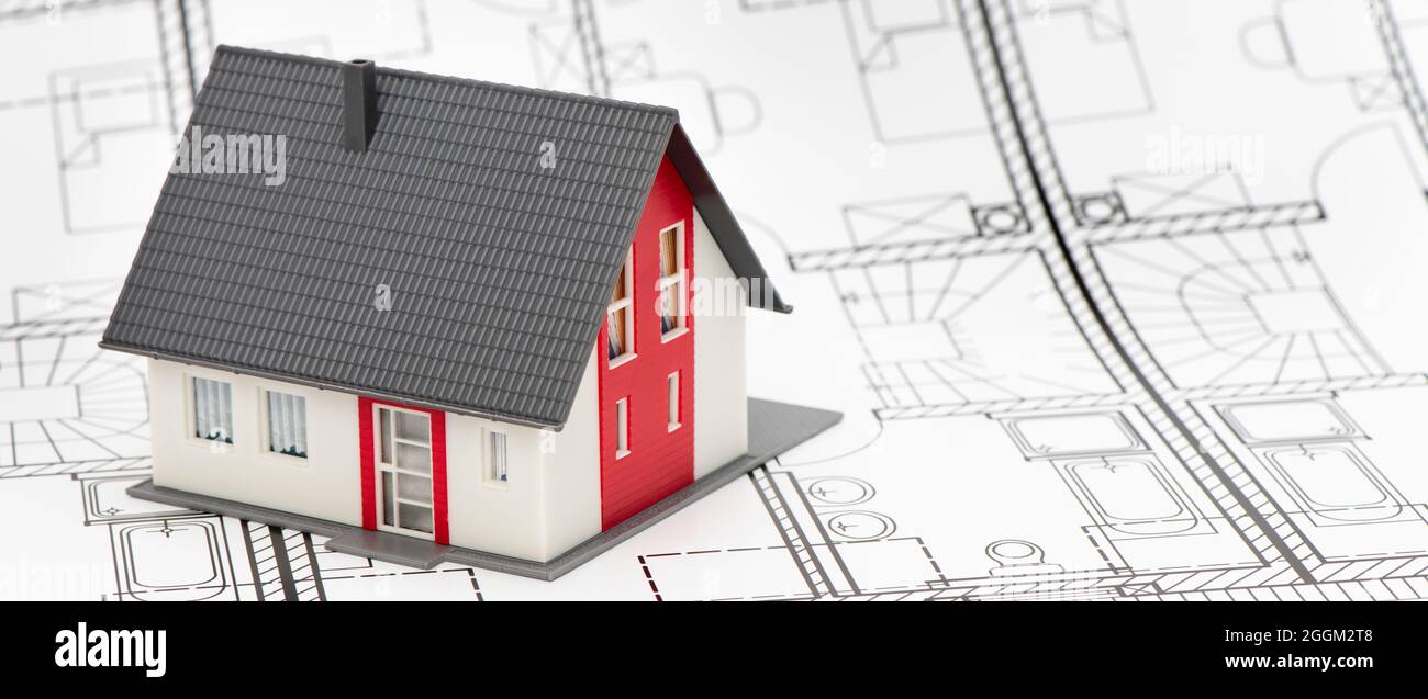 Model house is on the blueprint Stock Photo - Alamy