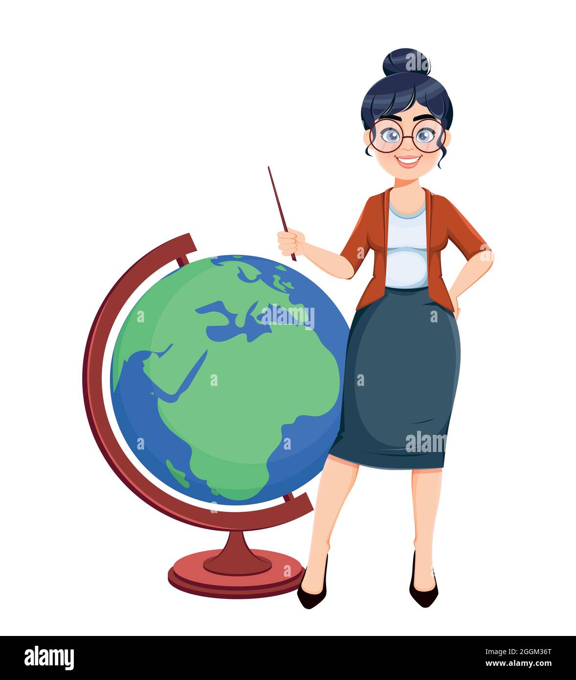 Happy Techer day. Cute female teacher cartoon character standing with ...