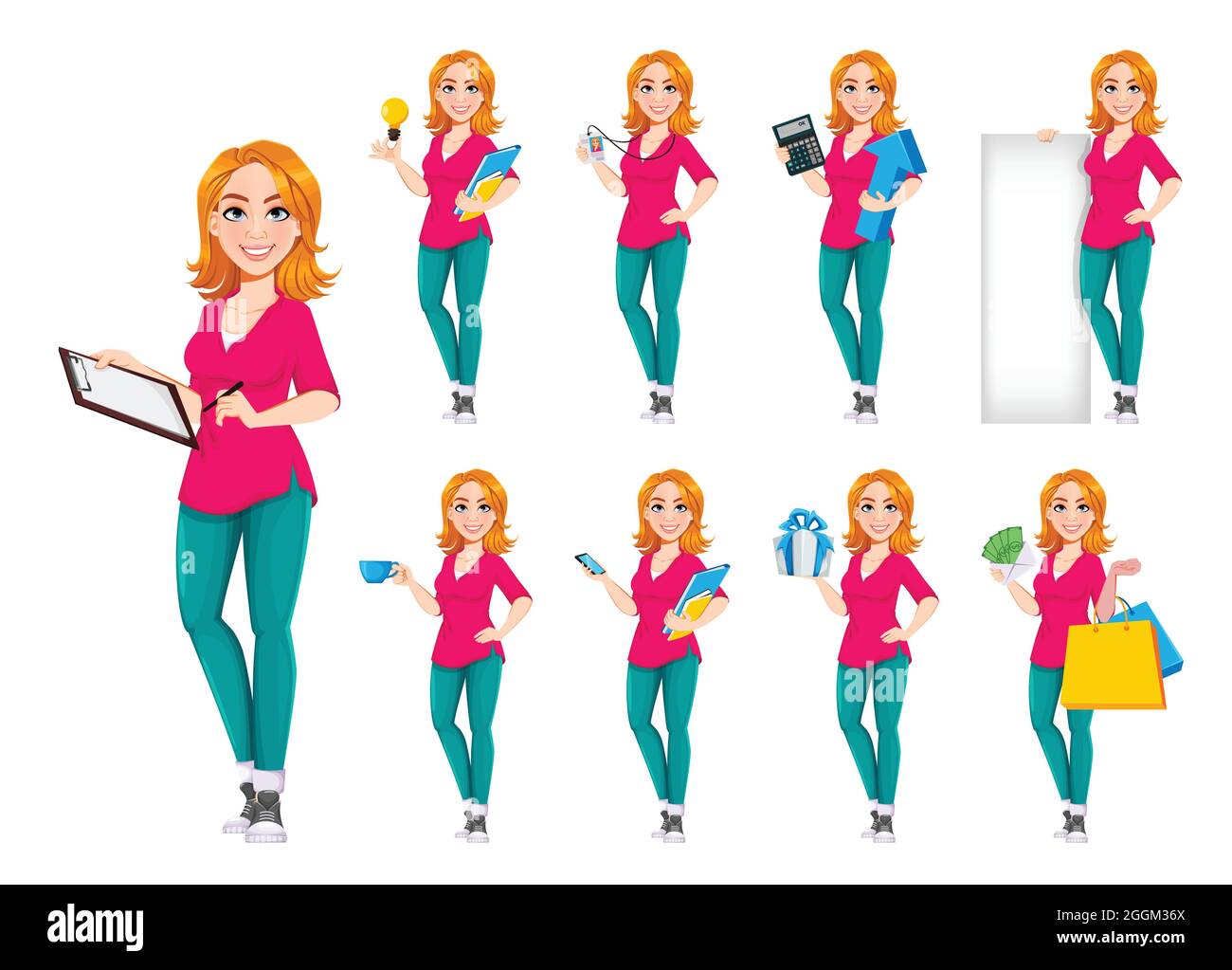 Successful businesswoman. Cute business woman cartoon character, set of ...